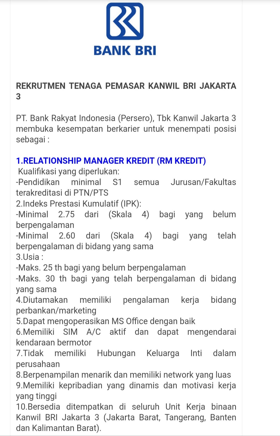 Career Opportunity at BRI - Universitas Muhammadiyah Semarang